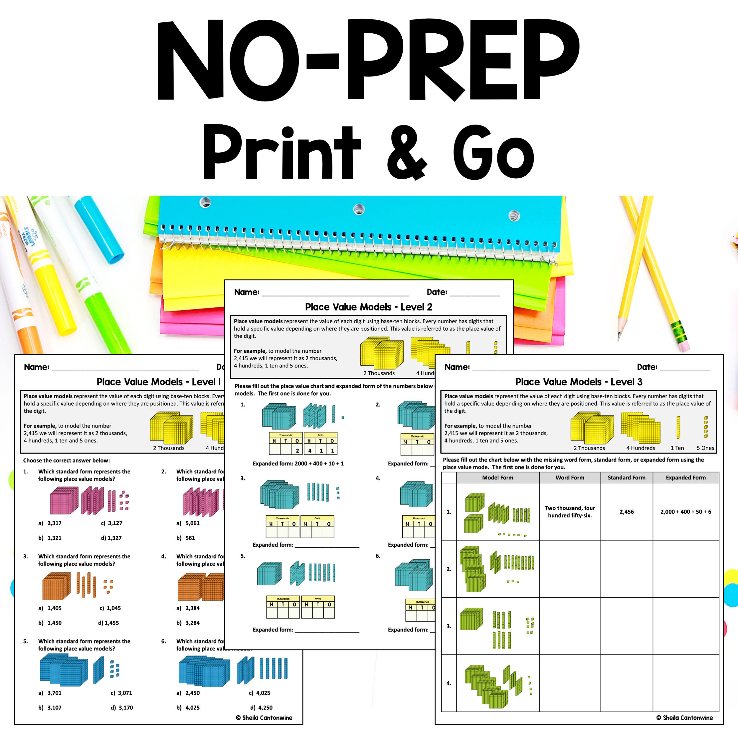 Place Value Models Worksheets Differentiated Etsy