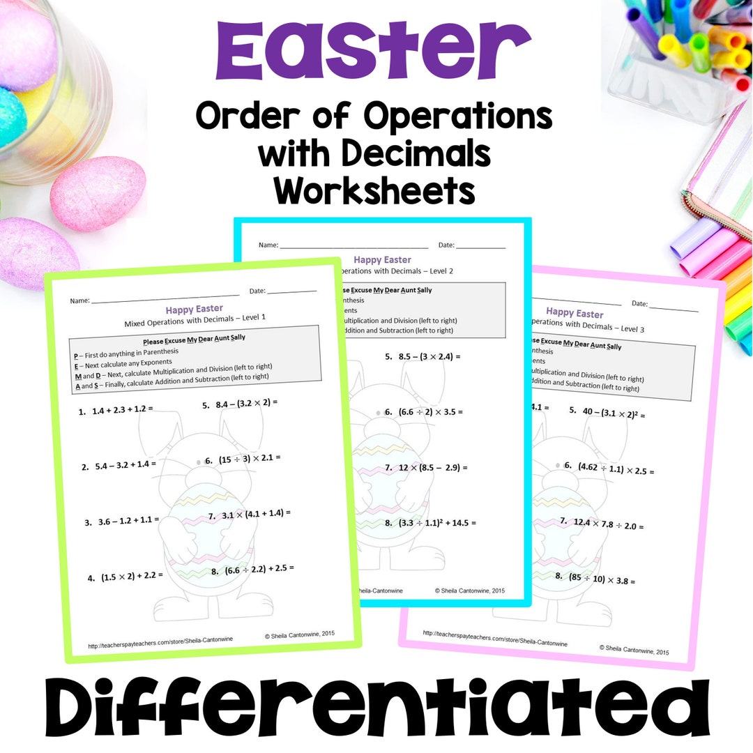 Easter Math Order of Operations With Decimals Worksheets ...