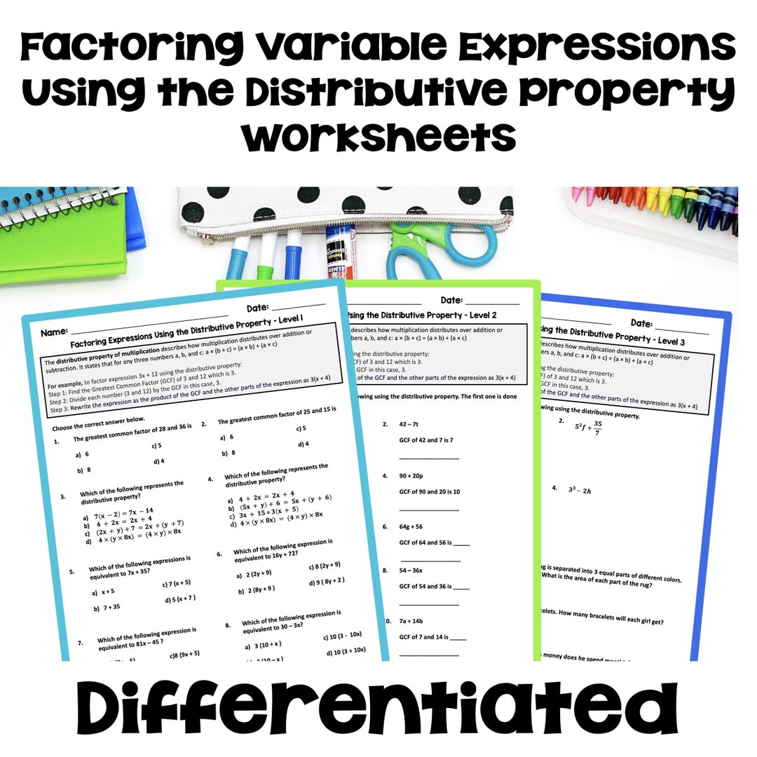 Factoring Expressions Using the Distributive Property Worksheets - Etsy
