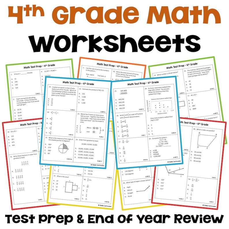 4th Grade Math Review Worksheets: Test Prep & Common Core - Etsy