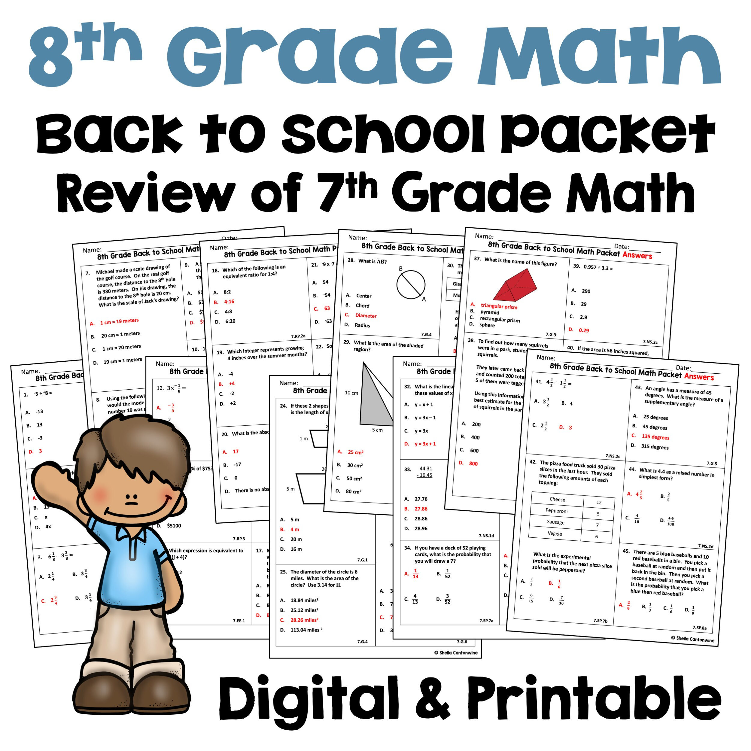 Back to School Math Activities for 8th Grade Math - Review of 7th Grade ...