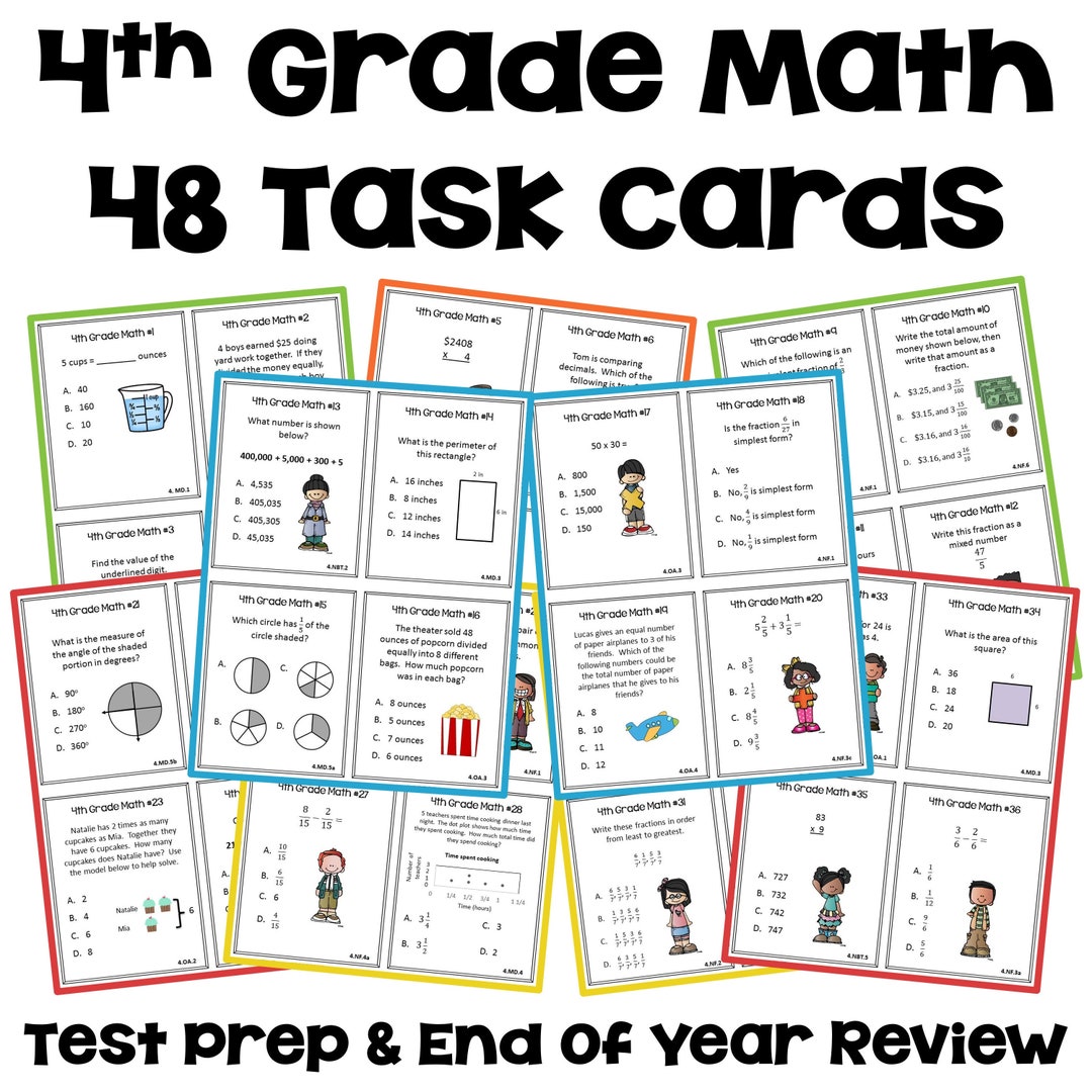 4th Grade Math Task Cards for End of Year Review and Test Prep - Etsy