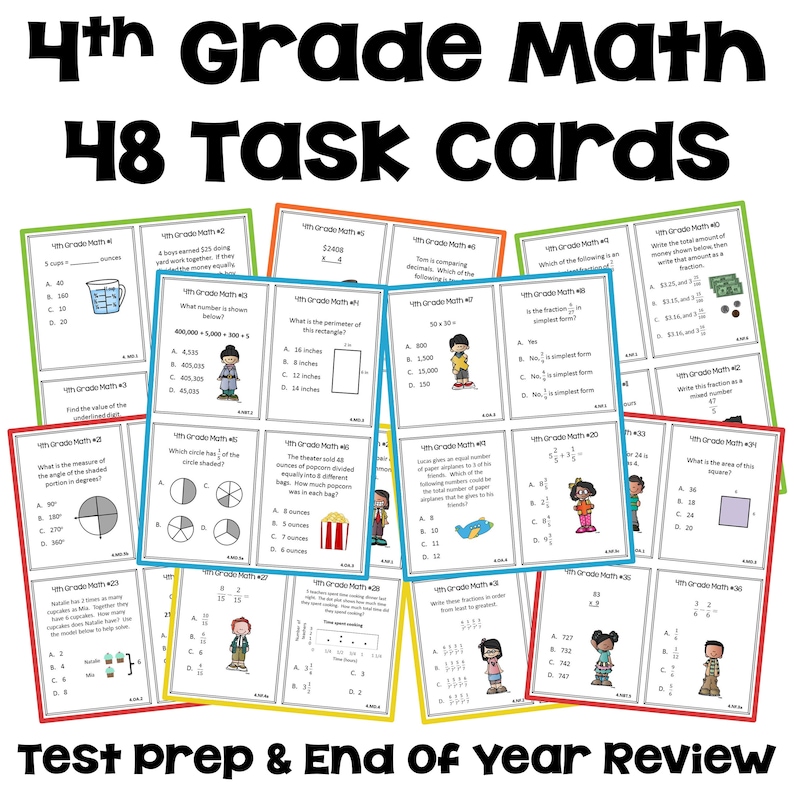 4th Grade Math Task Cards for End of Year Review and Test Prep - Etsy