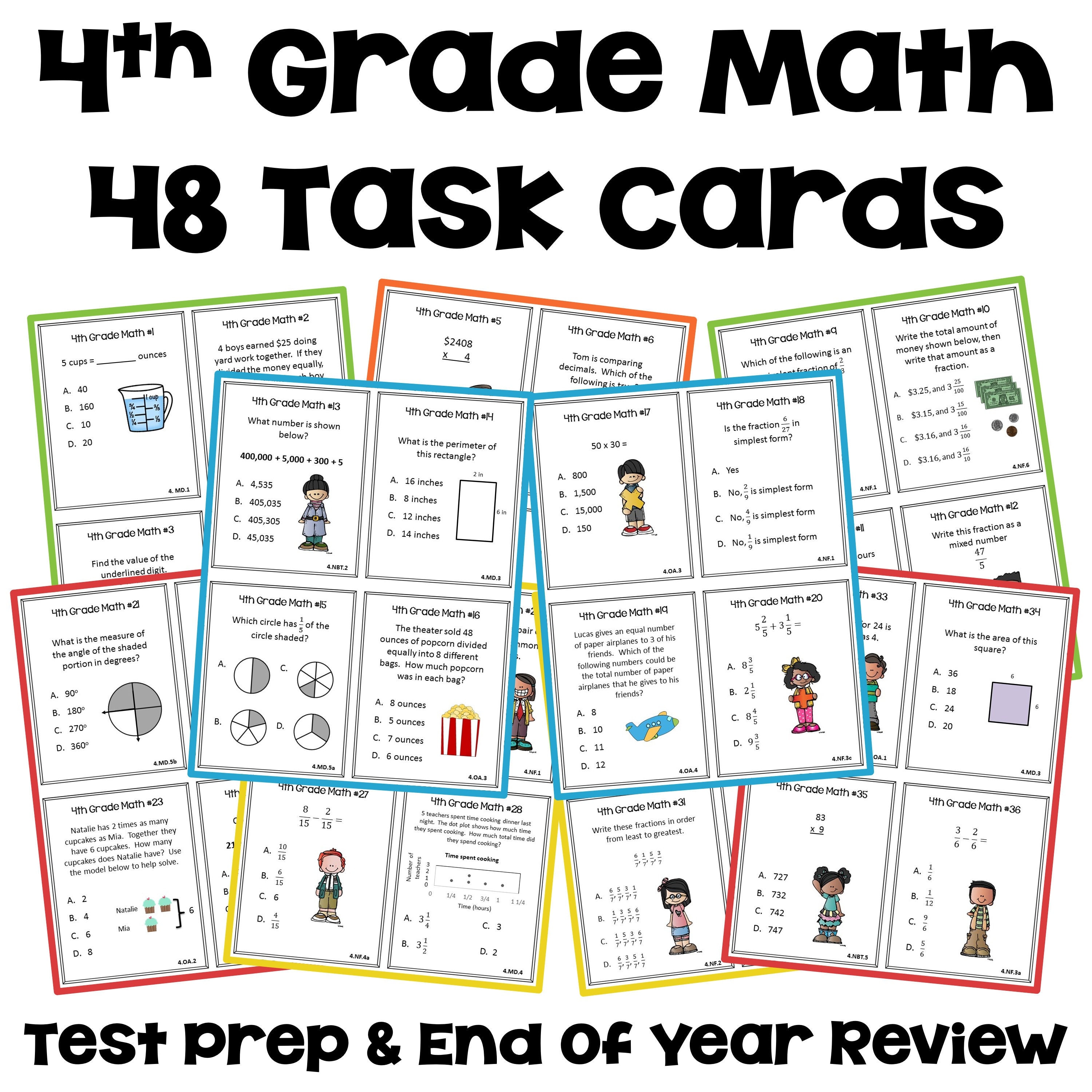 4th Grade Math Task Cards for End of Year Review and Test Prep - Etsy