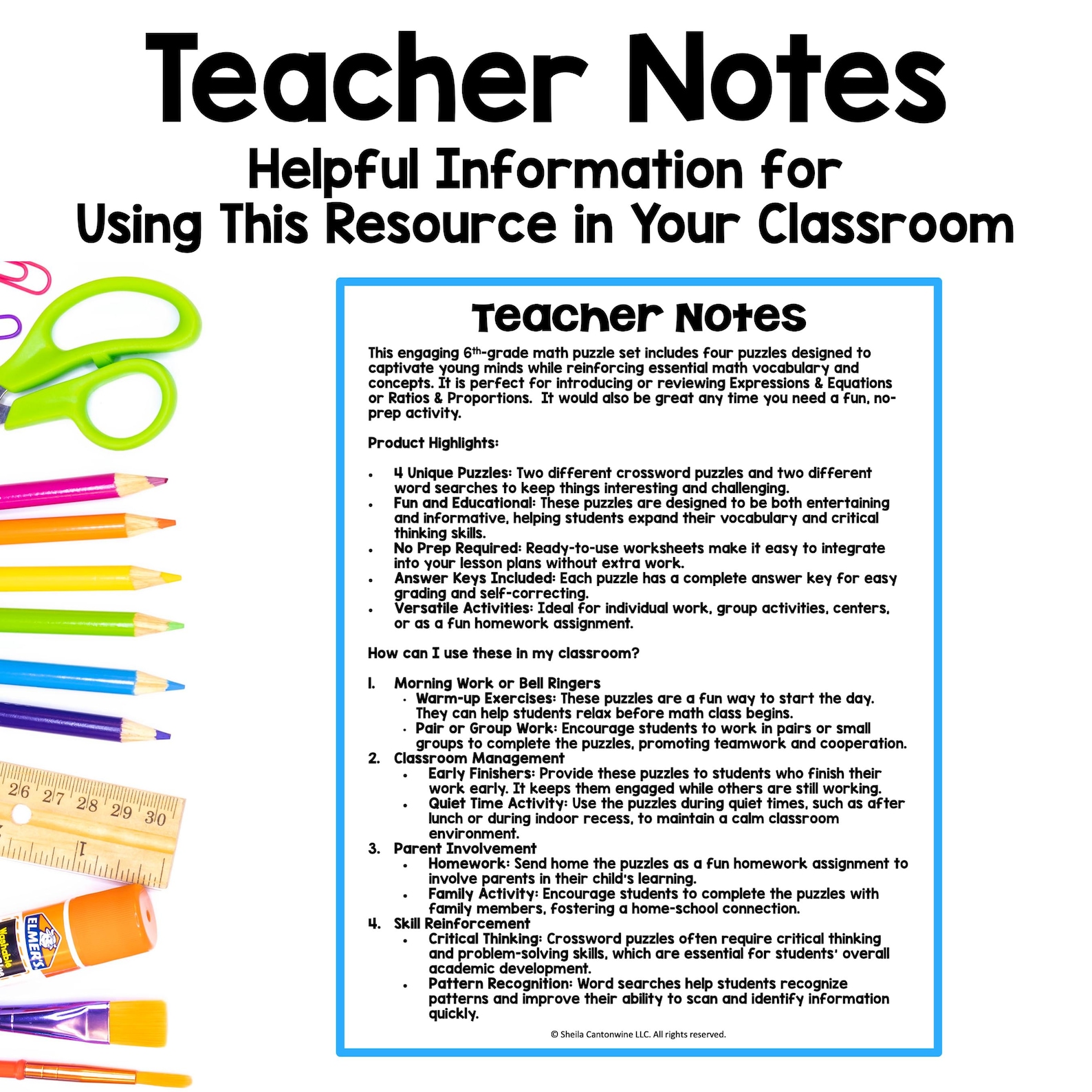 6th Grade Math Vocabulary Crossword Puzzles and Word Searches - No Prep ...