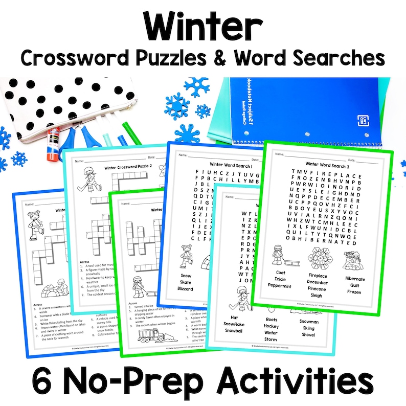 Winter Crossword Puzzles and Word Searches - No Prep - Etsy