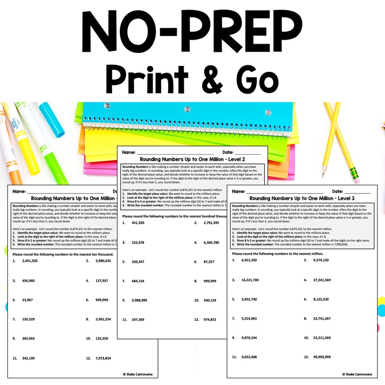 Rounding Numbers up to One Million Worksheets - Differentiated - Etsy