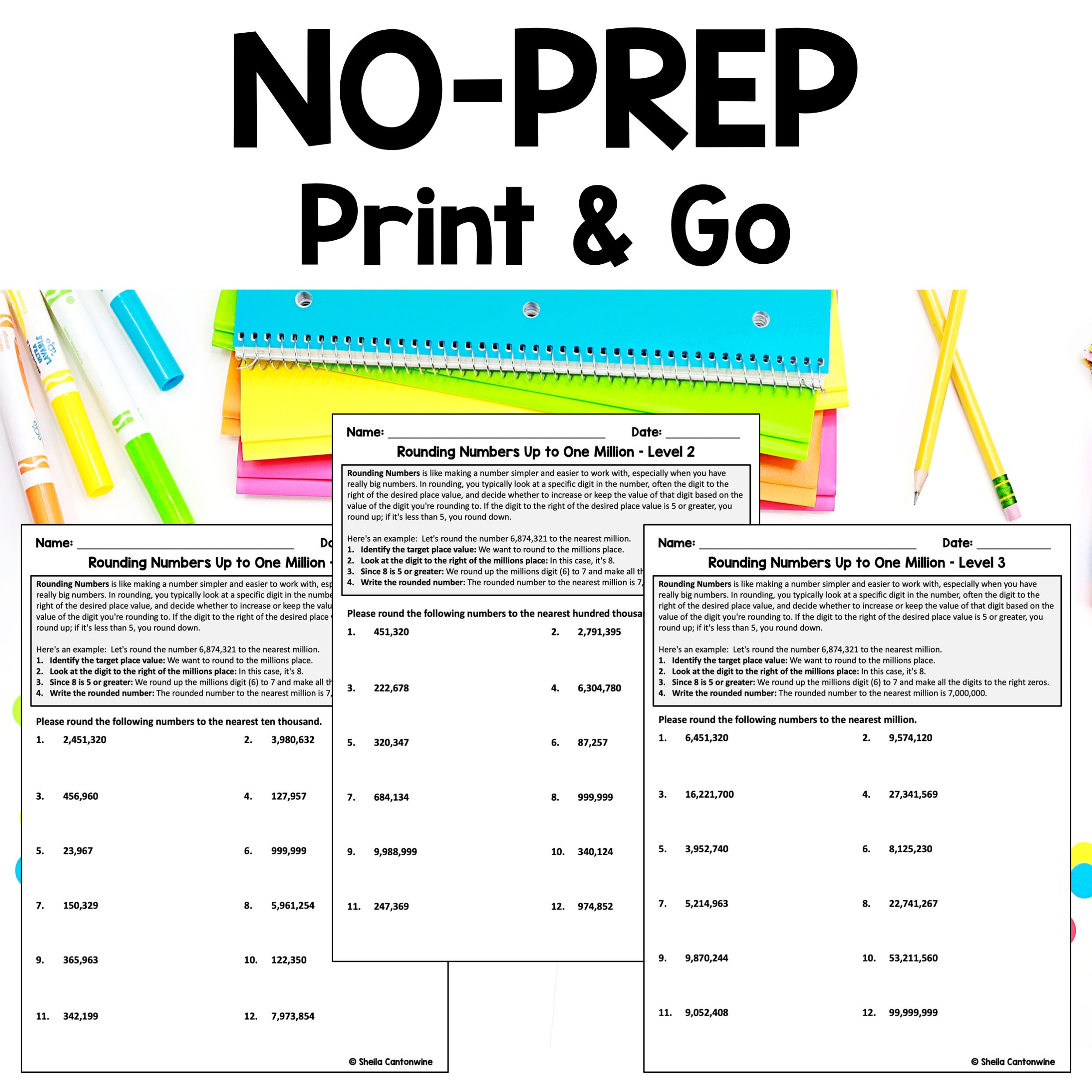 Rounding Numbers up to One Million Worksheets - Differentiated - Etsy