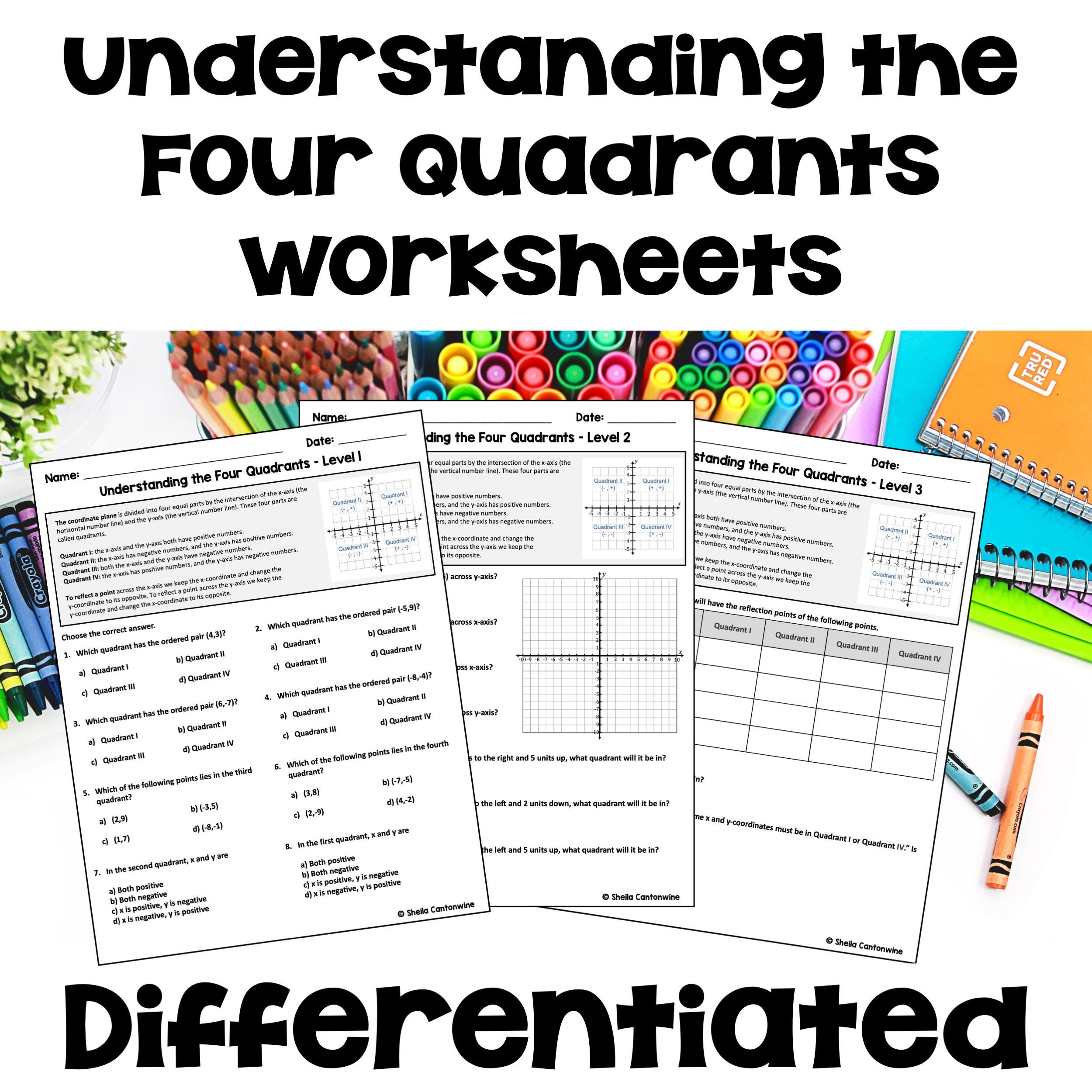 The Four Quadrants of the Coordinate Plane Worksheets - Differentiated ...