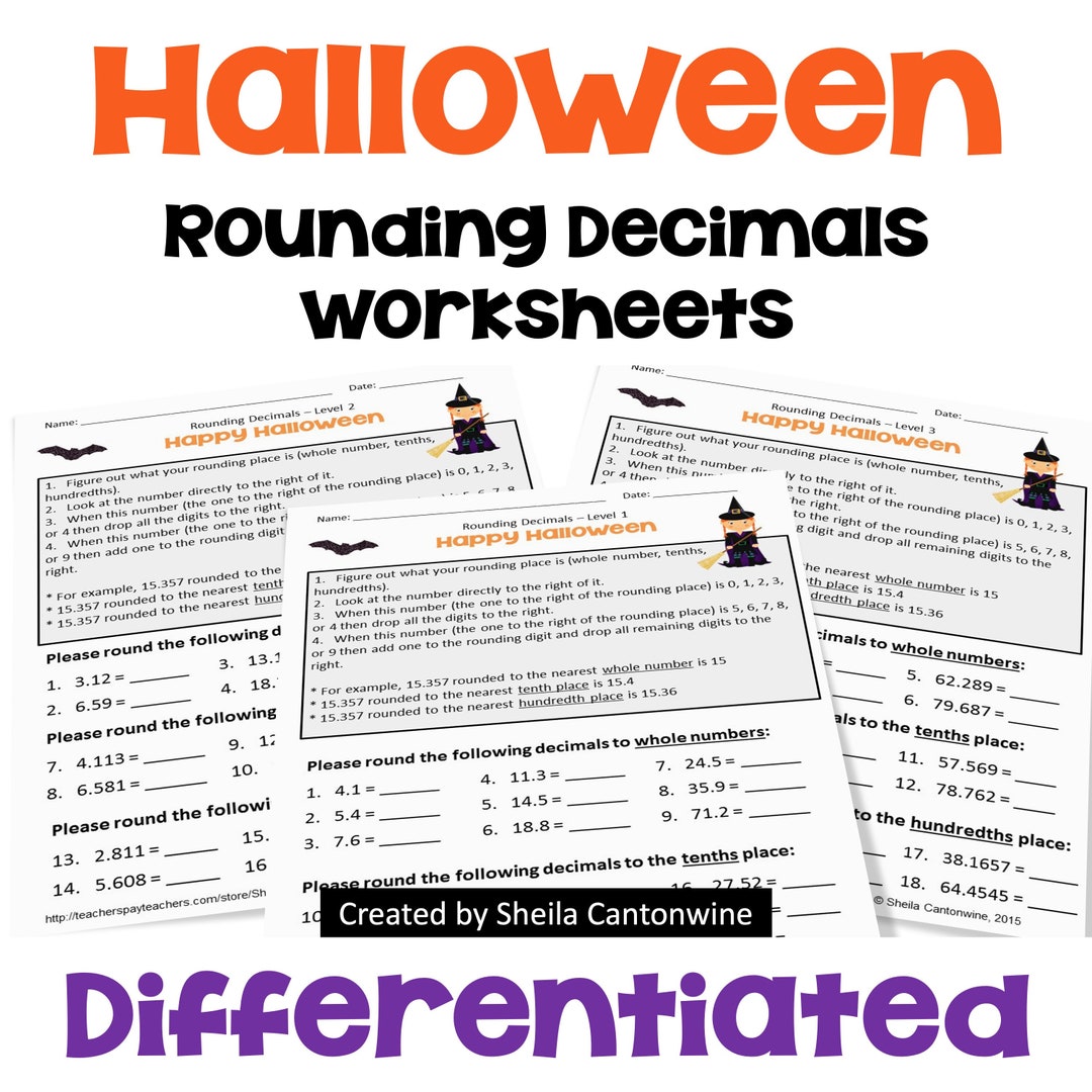 Halloween Math Multiplying Decimals Worksheets - Etsy