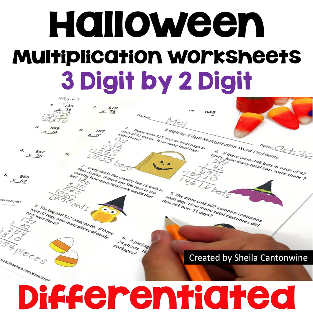 Halloween Math Worksheets for 3 Digit by 2 Digit Multiplication - Etsy