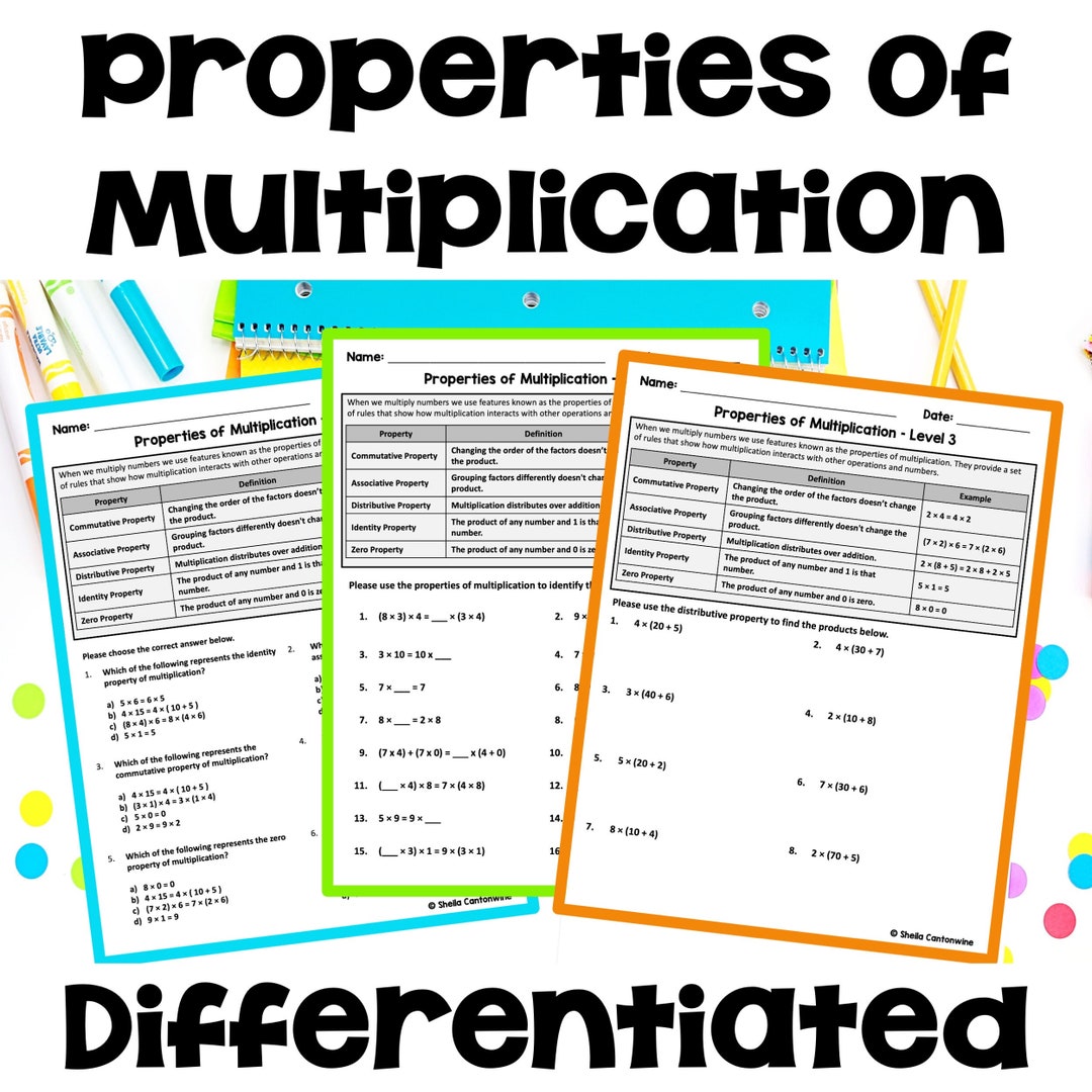 Properties of Multiplication - Differentiated Worksheets - Etsy