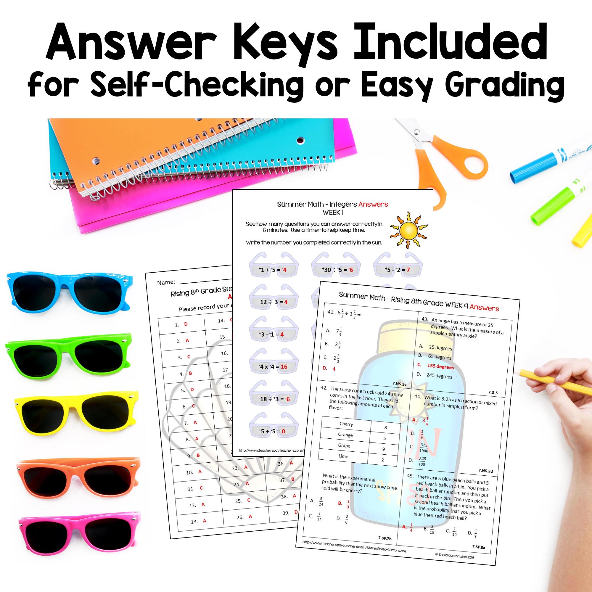 7th Grade Math Summer Review Packet Worksheets - No Prep Activities ...