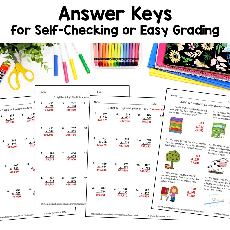 3-digit Multiplication Worksheets: Differentiated Math Problems - Etsy