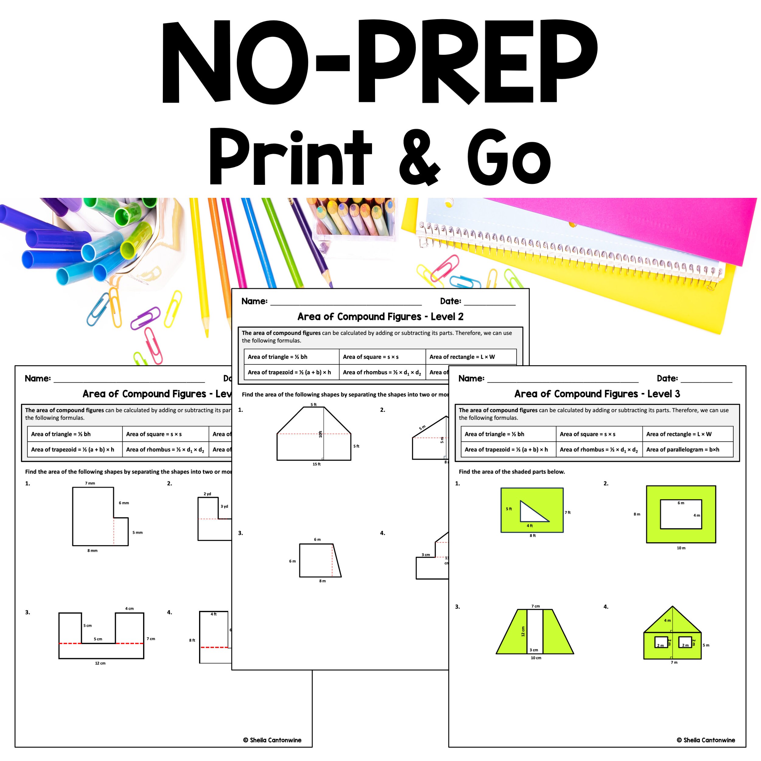 Area of a Compound Figure Worksheets - Differentiated - Etsy