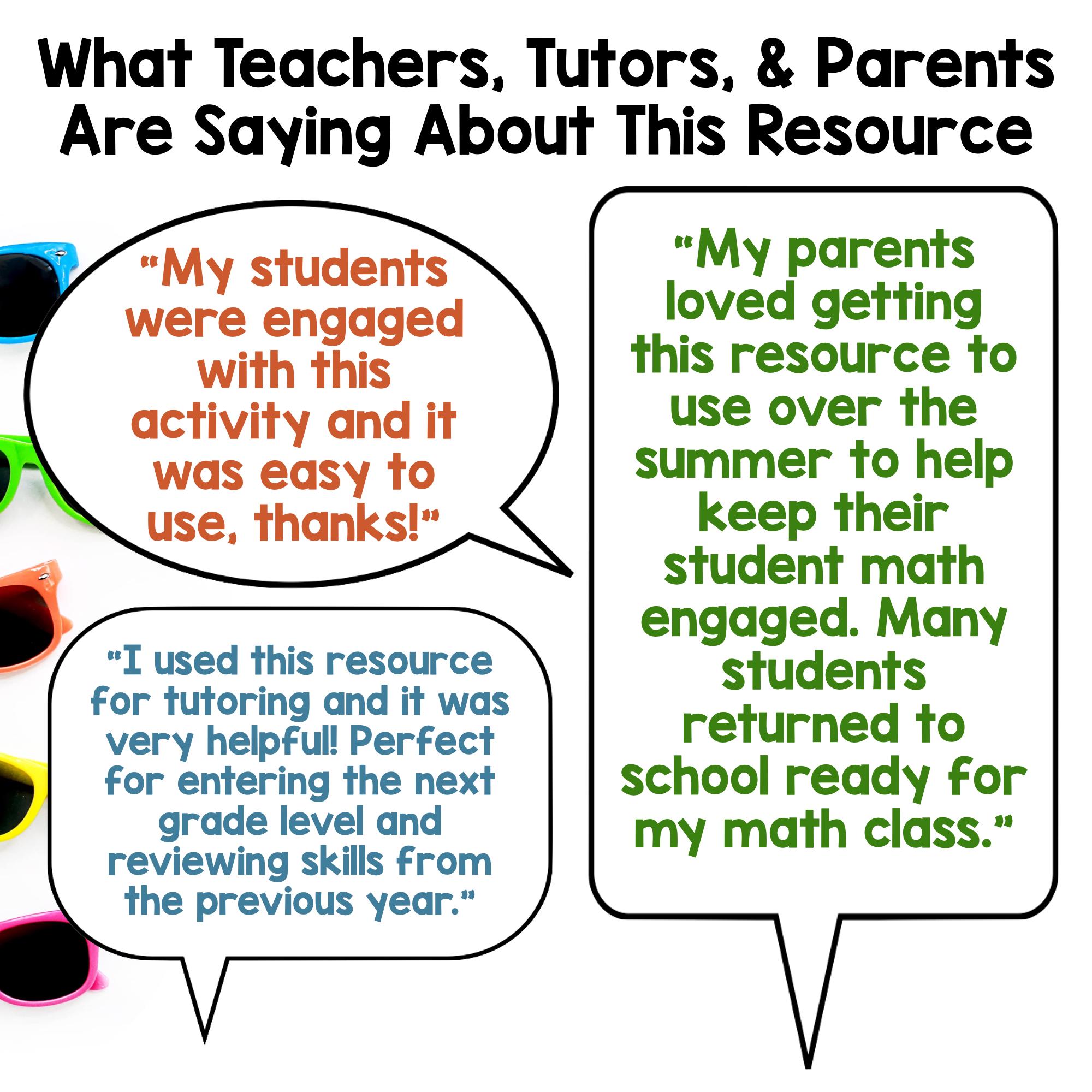 4th Grade Math Summer Review Packet Worksheets - No Prep Activities for ...