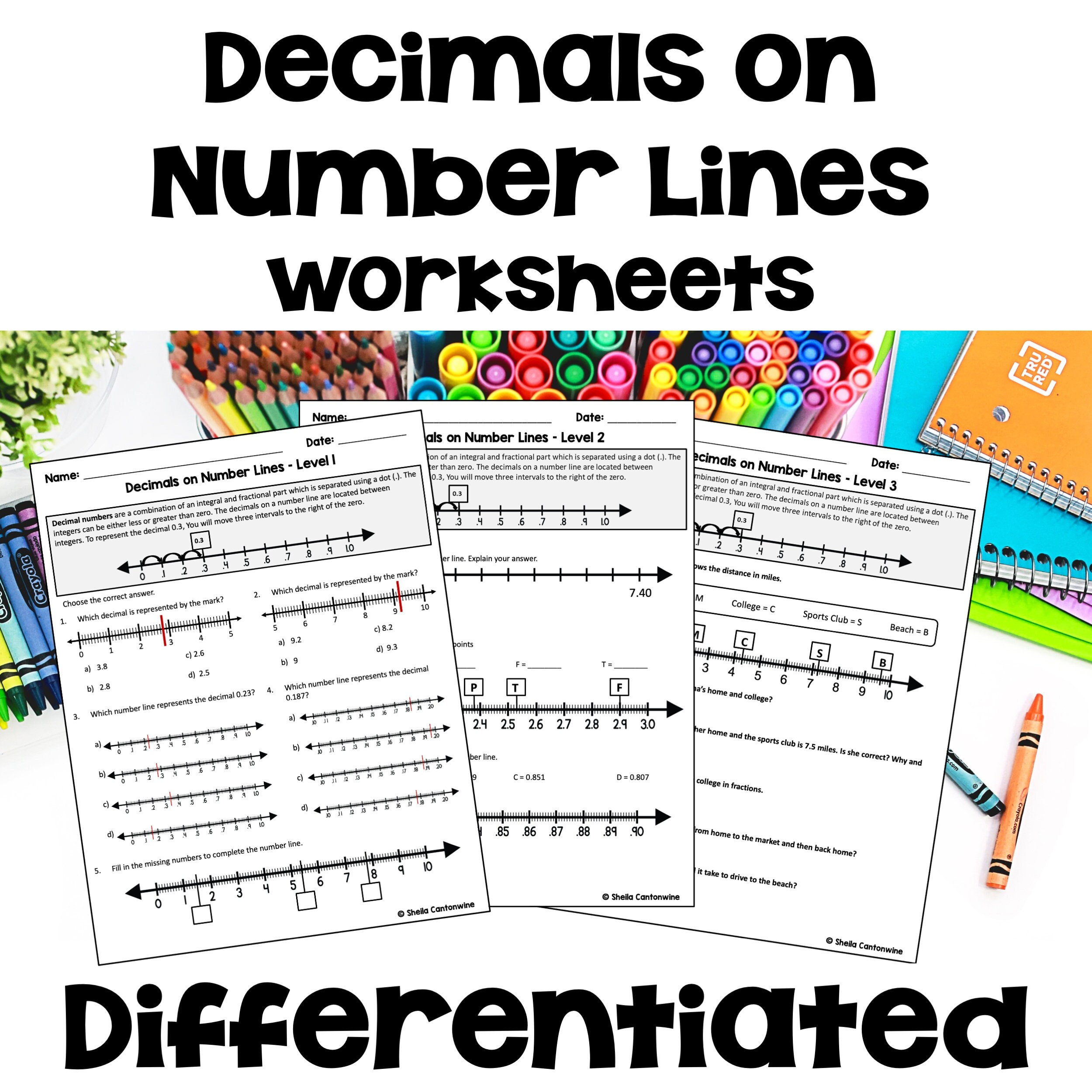 Decimals on Number Lines Worksheets - Differentiated - Etsy