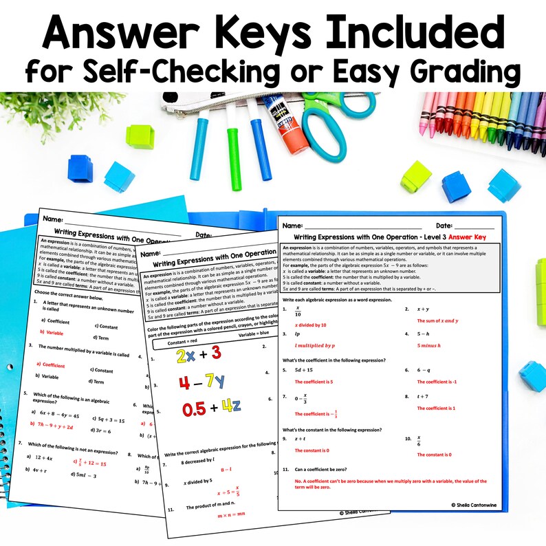 Writing Expressions With One Operation Worksheets - Differentiated - Etsy