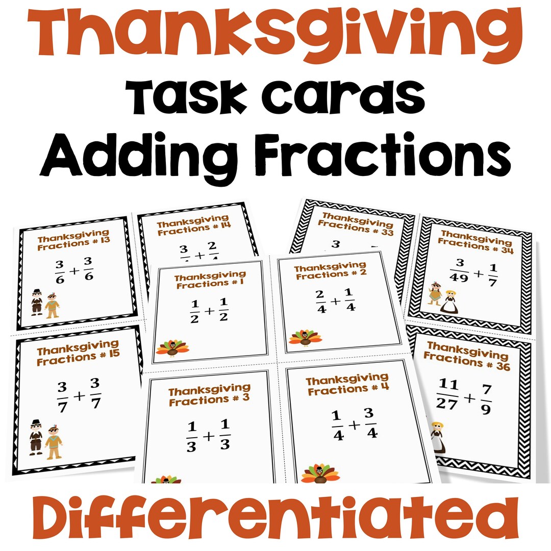 Thanksgiving Adding Fractions Task Cards - Differentiated - Etsy