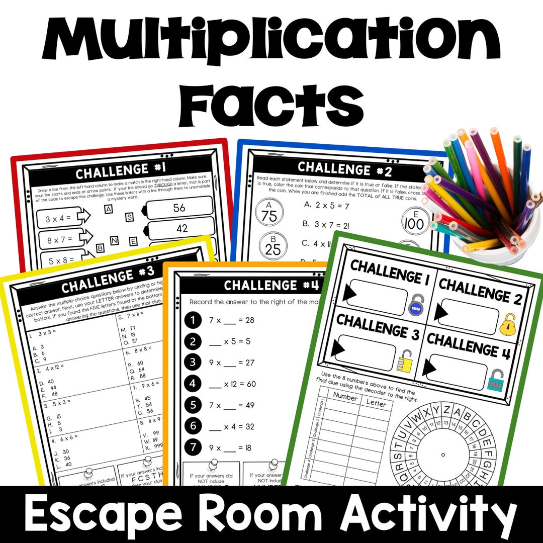 Multiplication Facts Escape Room Activity - Etsy