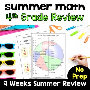 4th Grade Math Summer Review Packet Worksheets - No Prep Activities for ...