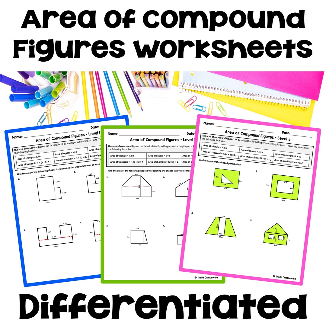 Area of a Compound Figure Worksheets - Differentiated - Etsy
