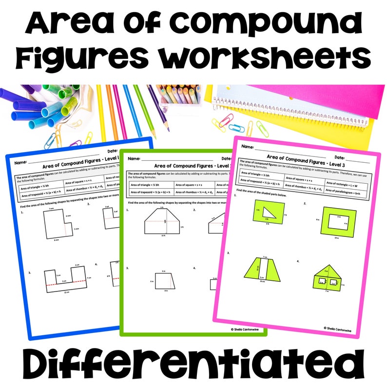 Area of a Compound Figure Worksheets - Differentiated - Etsy