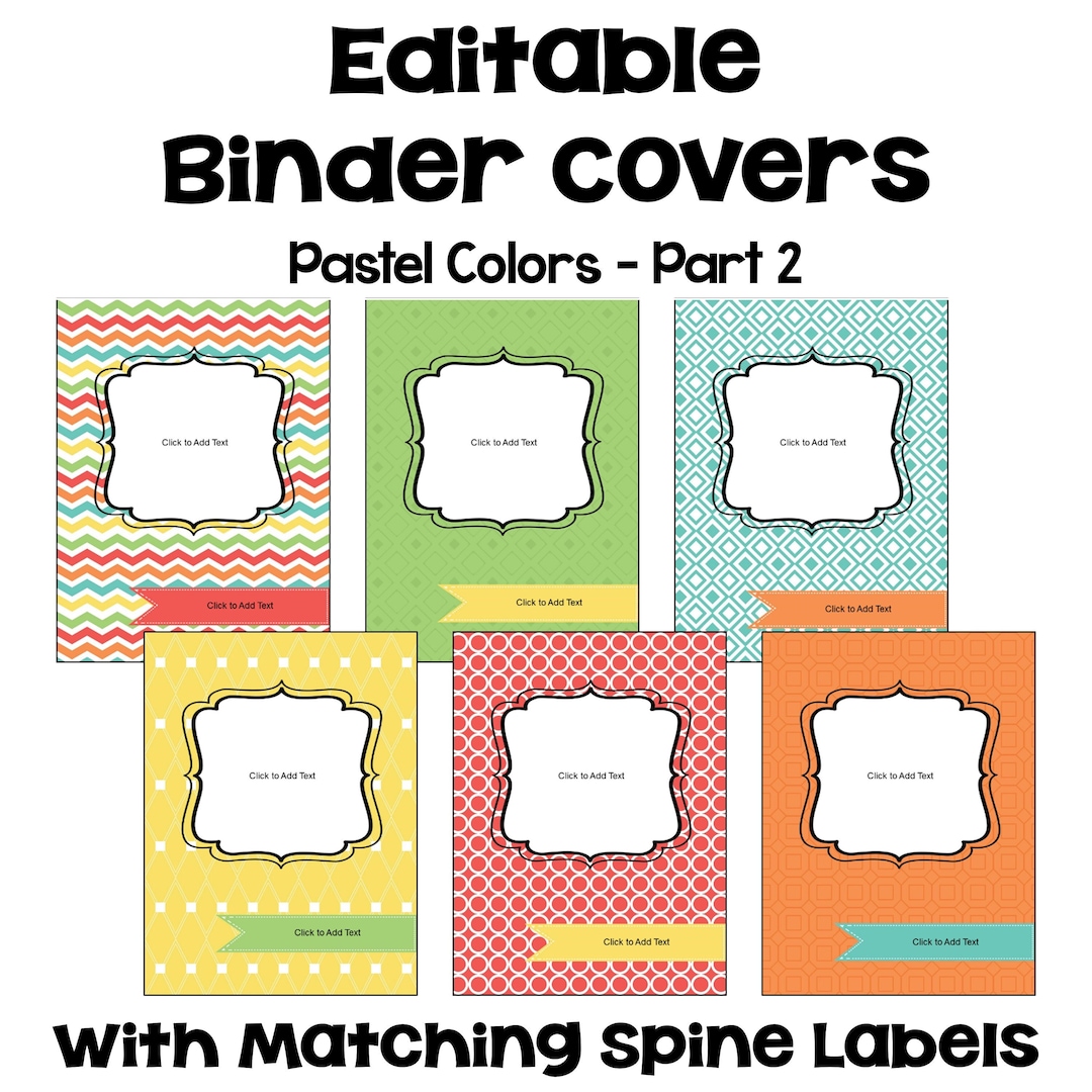 Editable Binder Covers in Pastel Colors - Etsy