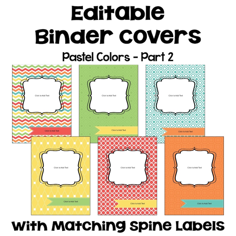 Editable Binder Covers in Pastel Colors - Etsy