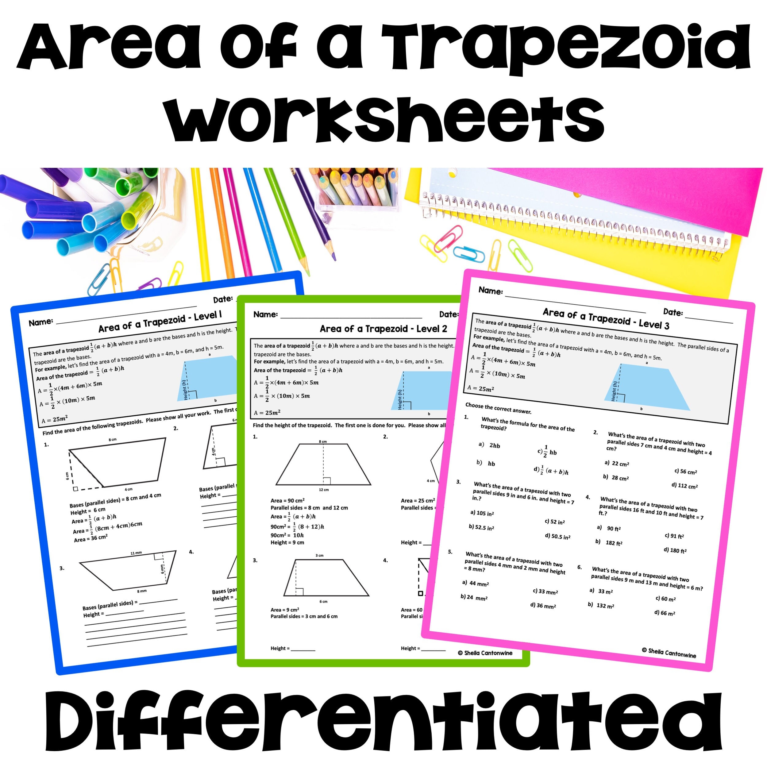 Area of a Trapezoid Worksheets - Differentiated - Etsy