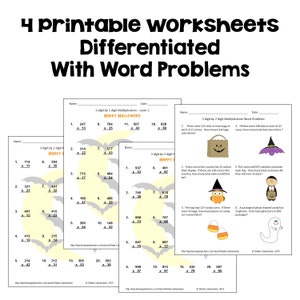 Halloween Math Worksheets for 3 Digit by 2 Digit Multiplication - Etsy