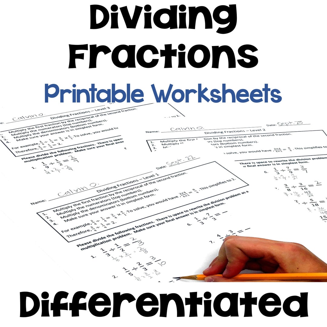 Dividing Fractions Worksheets Differentiated - Etsy
