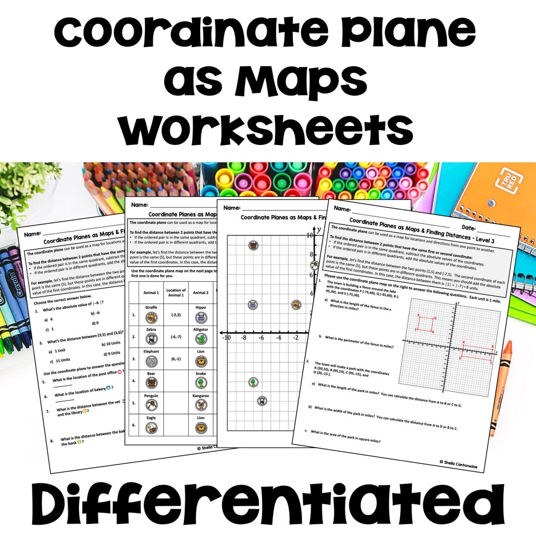 Coordinate Plane as Maps Worksheets - Differentiated - Etsy