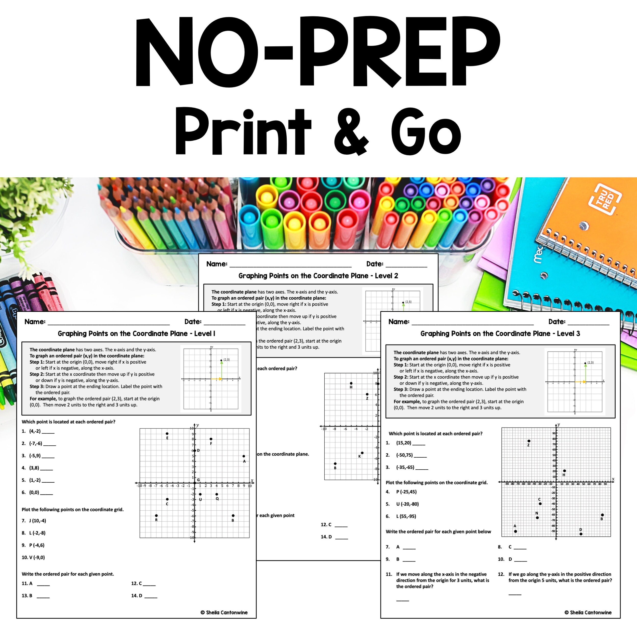 Graphing Points on the Coordinate Plane Worksheets Differentiated - Etsy