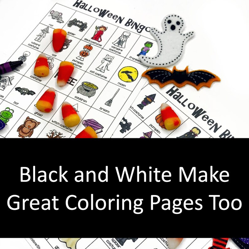 Halloween Bingo With Color and Black and White Bingo Cards - Etsy