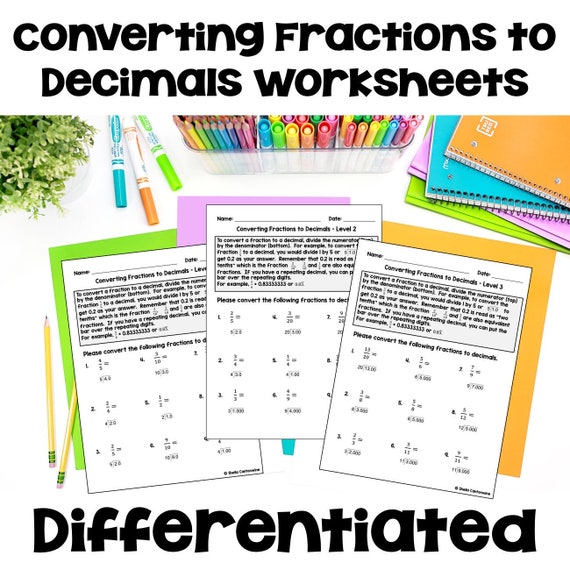 Hoja De Trabajo De Conversión De Fracciones Decimales