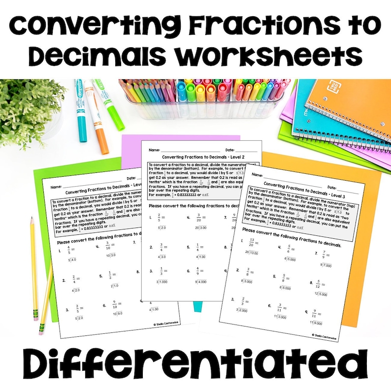 Converting Fractions to Decimals Worksheets – Differentiated - Etsy