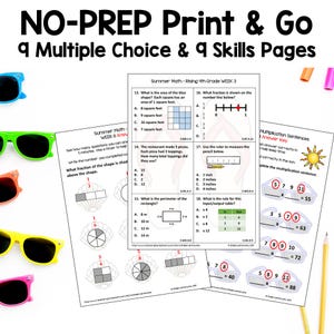 3rd Grade Math Summer Review Packet Worksheets - No Prep Activities for ...