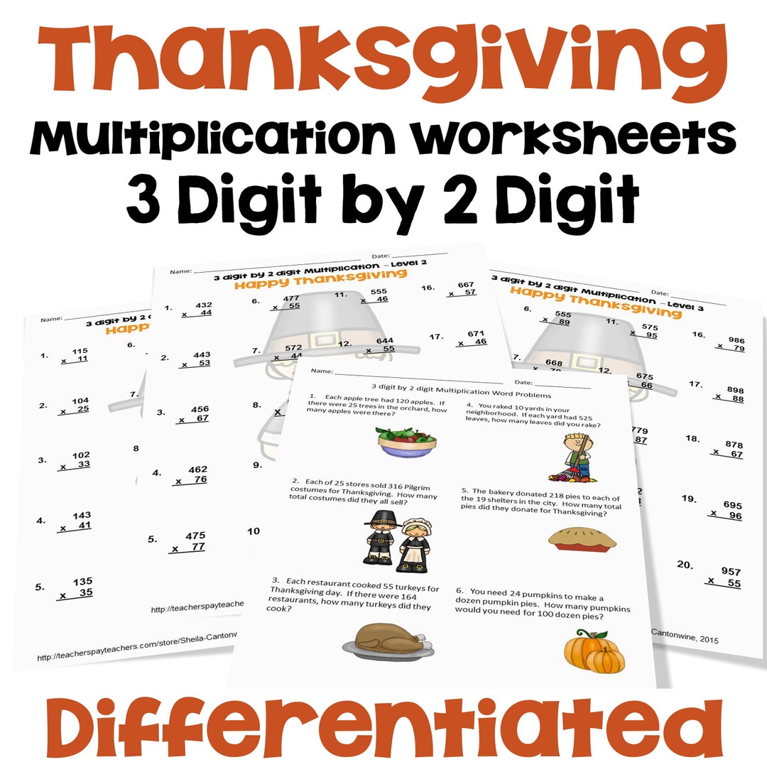 Thanksgiving 3 Digit by 2 Digit Multiplication Worksheets ...