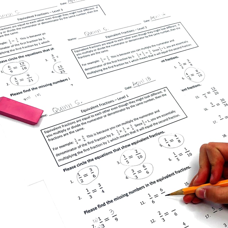 Equivalent Fractions Worksheets Differentiated - Etsy