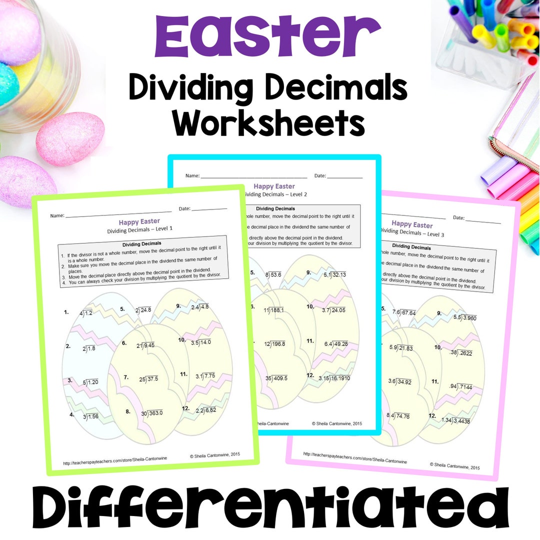 Easter Math Dividing Decimals Worksheets - Differentiated - Etsy