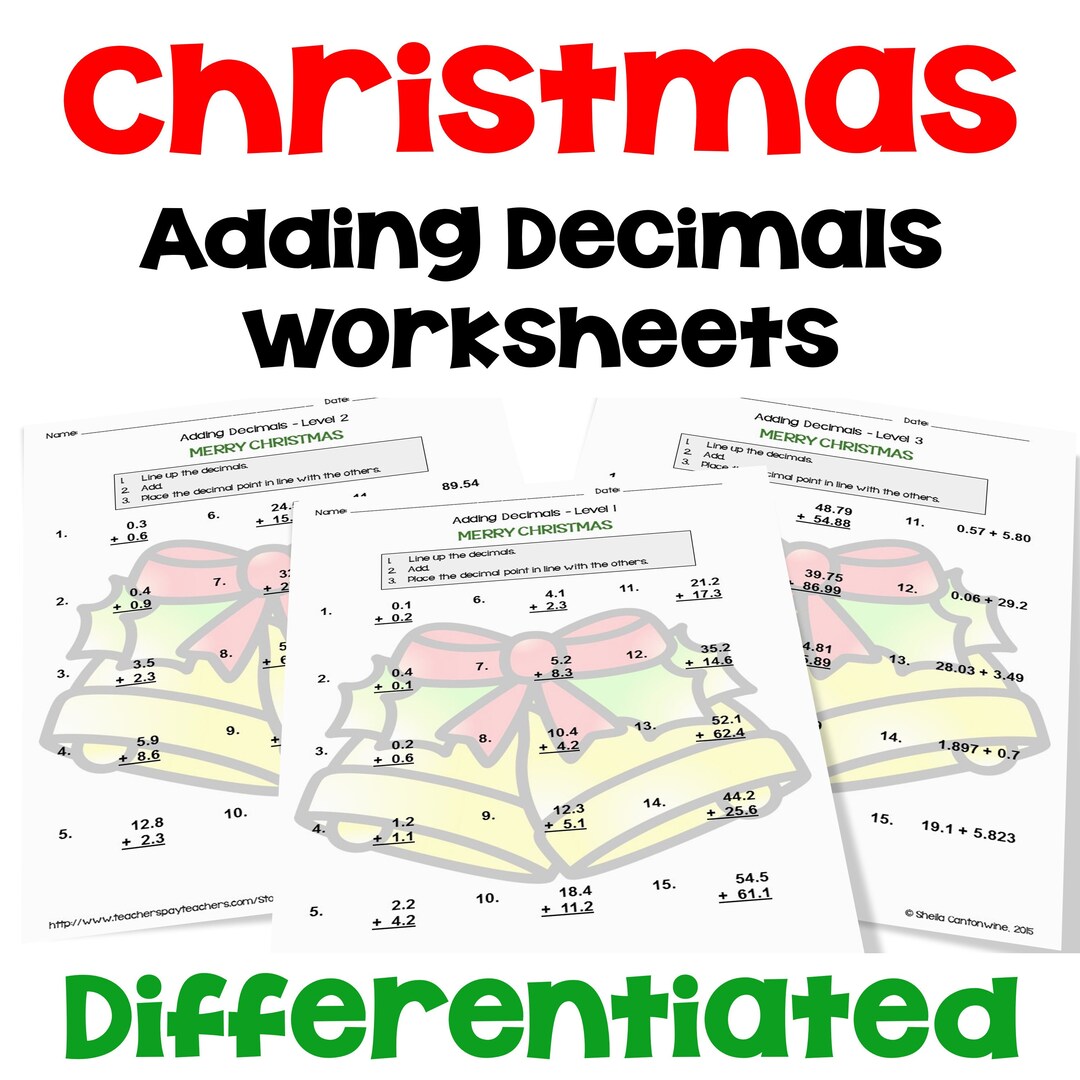 Christmas Adding Decimals Worksheets - Differentiated - Etsy