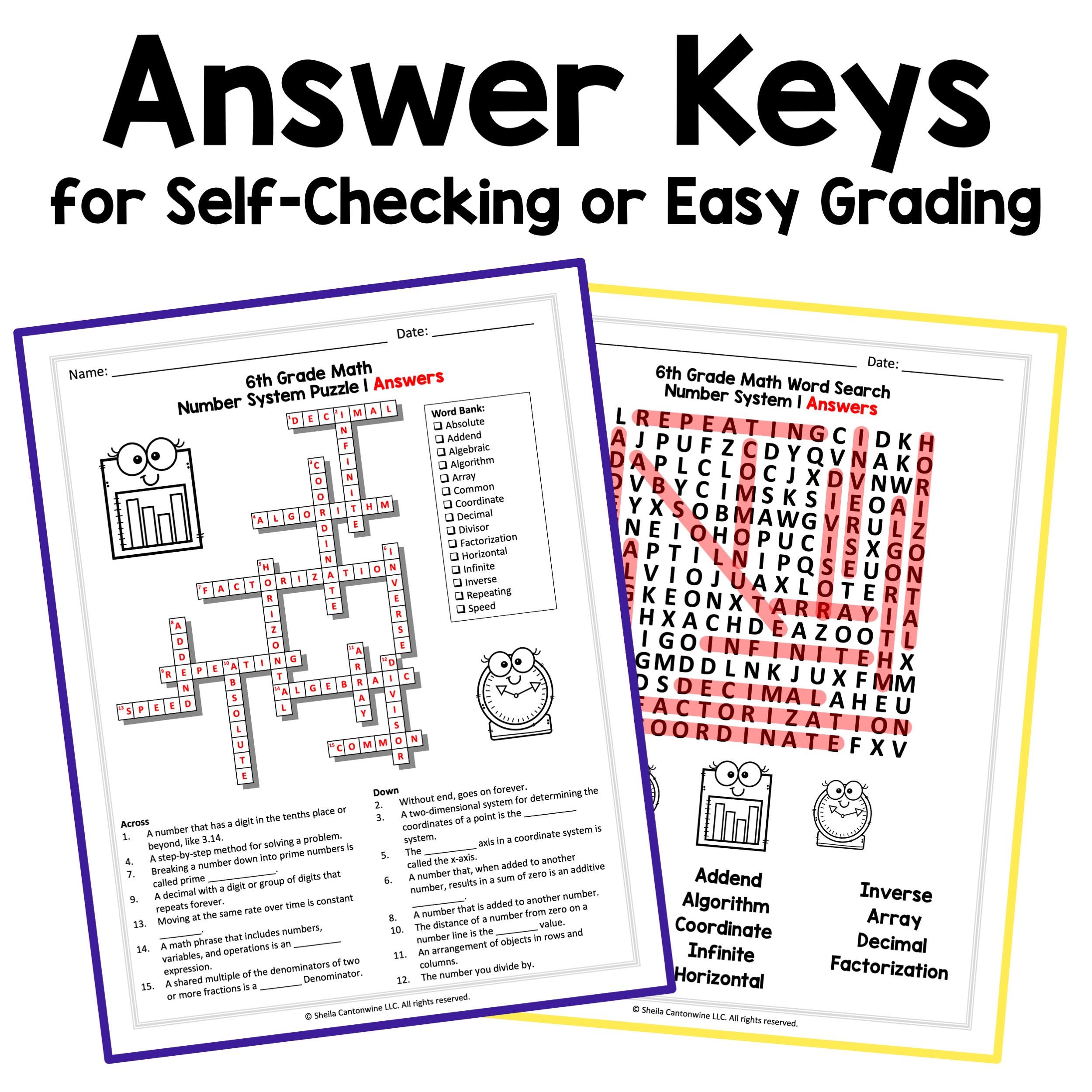 6th Grade Math Vocabulary Crossword Puzzles and Word Searches - No Prep ...