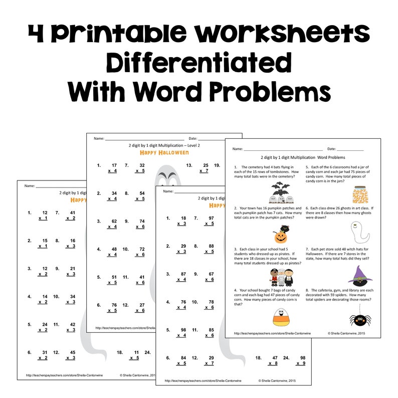 Halloween Math Worksheets for 2 Digit by 1 Digit Multiplication - Etsy