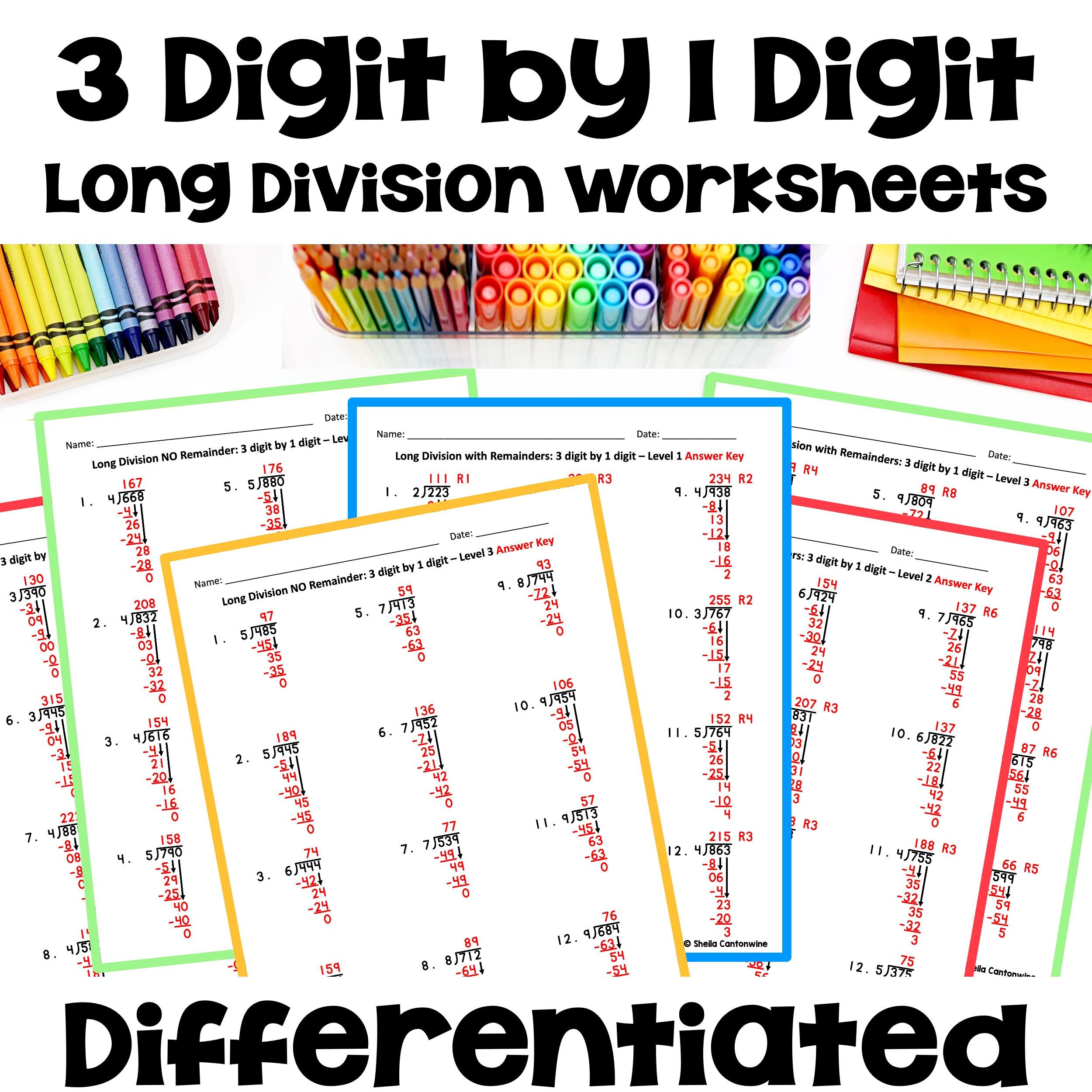 Long Division Worksheets 3 Digit By 1 Digit