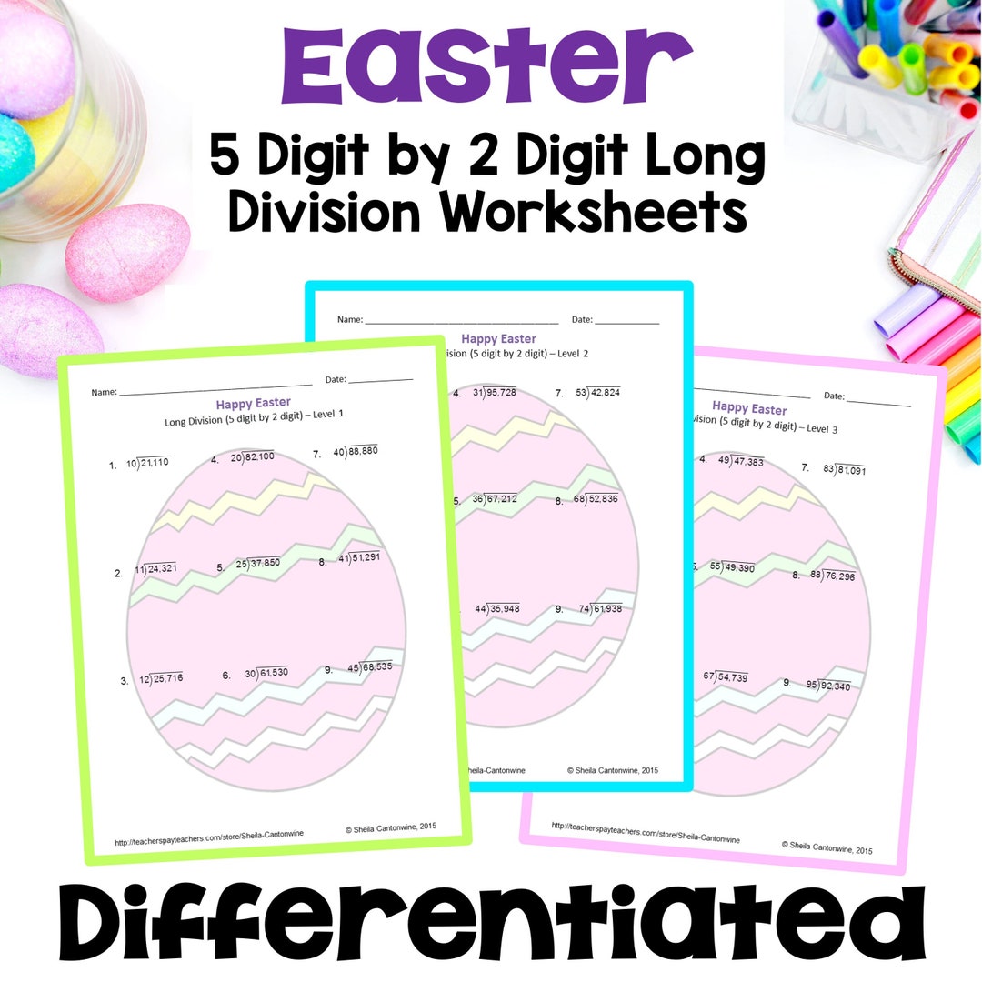 Easter Math 5 Digit by 2 Digit Long Division Worksheets ...