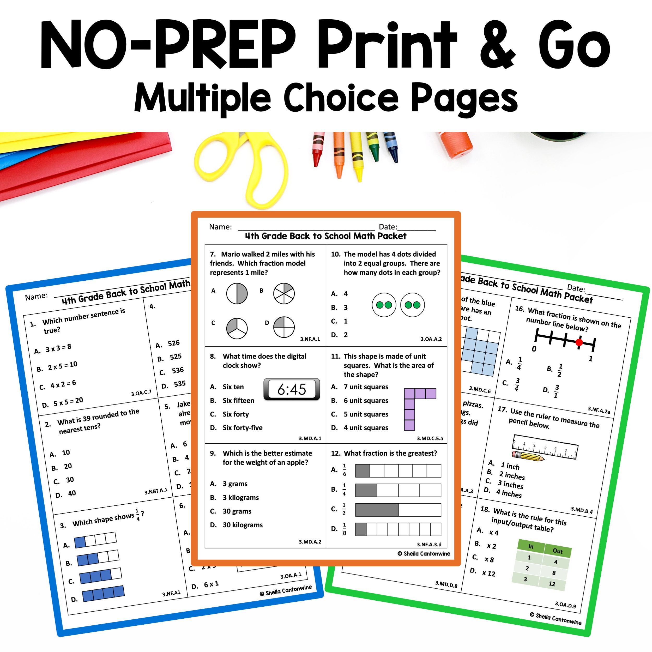 4th Grade Math: Back to School 3rd Grade Review (printable) - Etsy