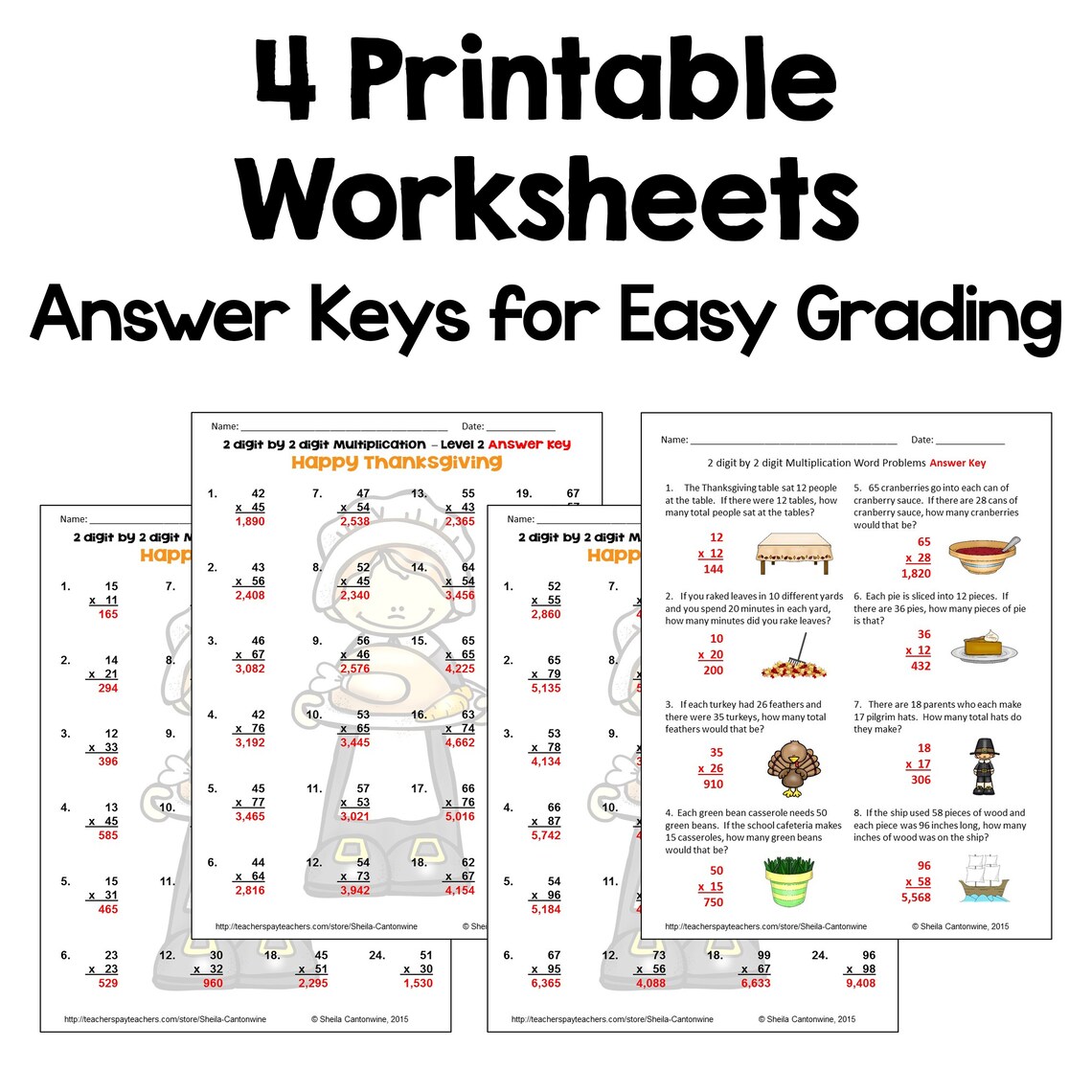 Thanksgiving 2 Digit by 2 Digit Multiplication Worksheets ...