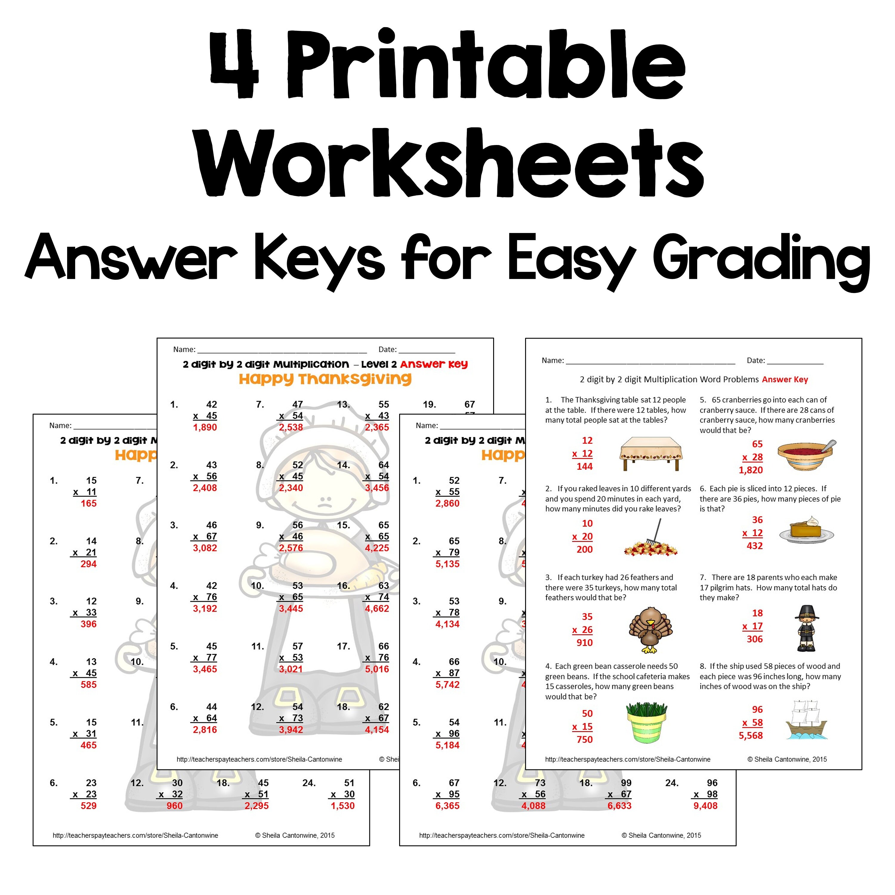 Thanksgiving 2 Digit by 2 Digit Multiplication Worksheets ...