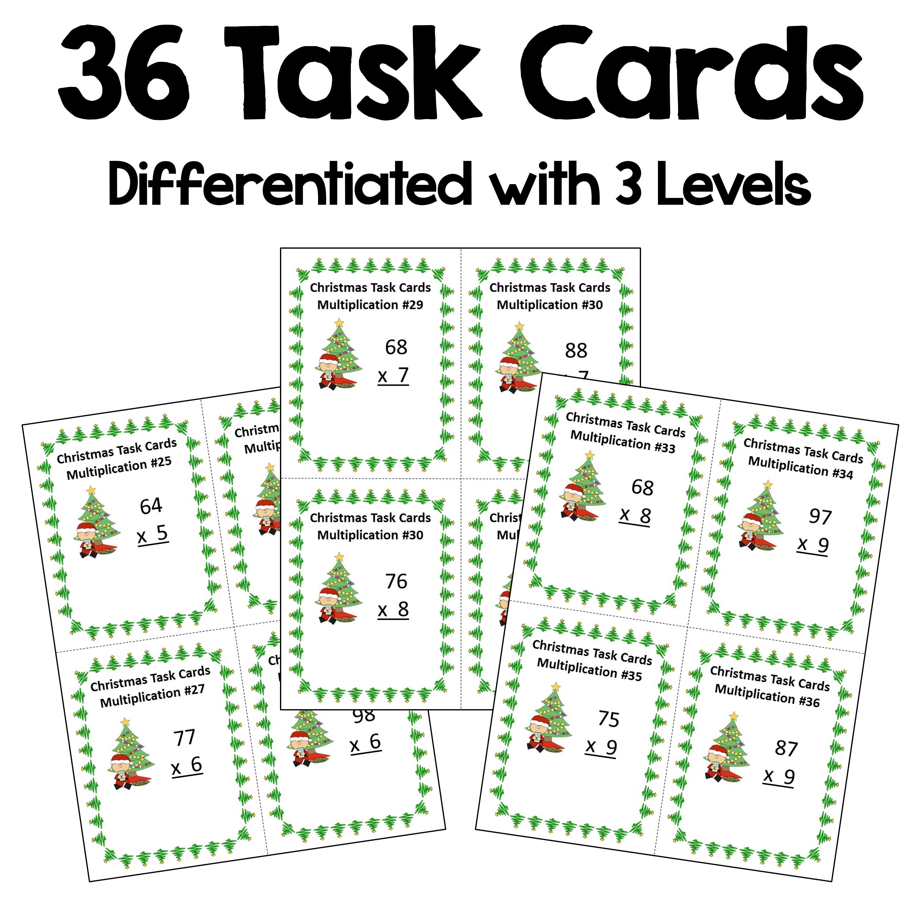 Christmas Math Task Cards for 2 Digit by 1 Digit Multiplication ...